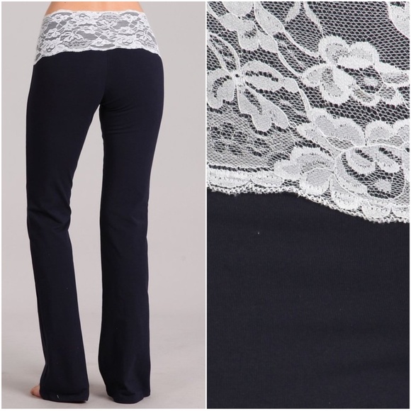 BellanBlue | Pants & Jumpsuits | Boho Dark Navy Tummy Control Lace Yoga ...